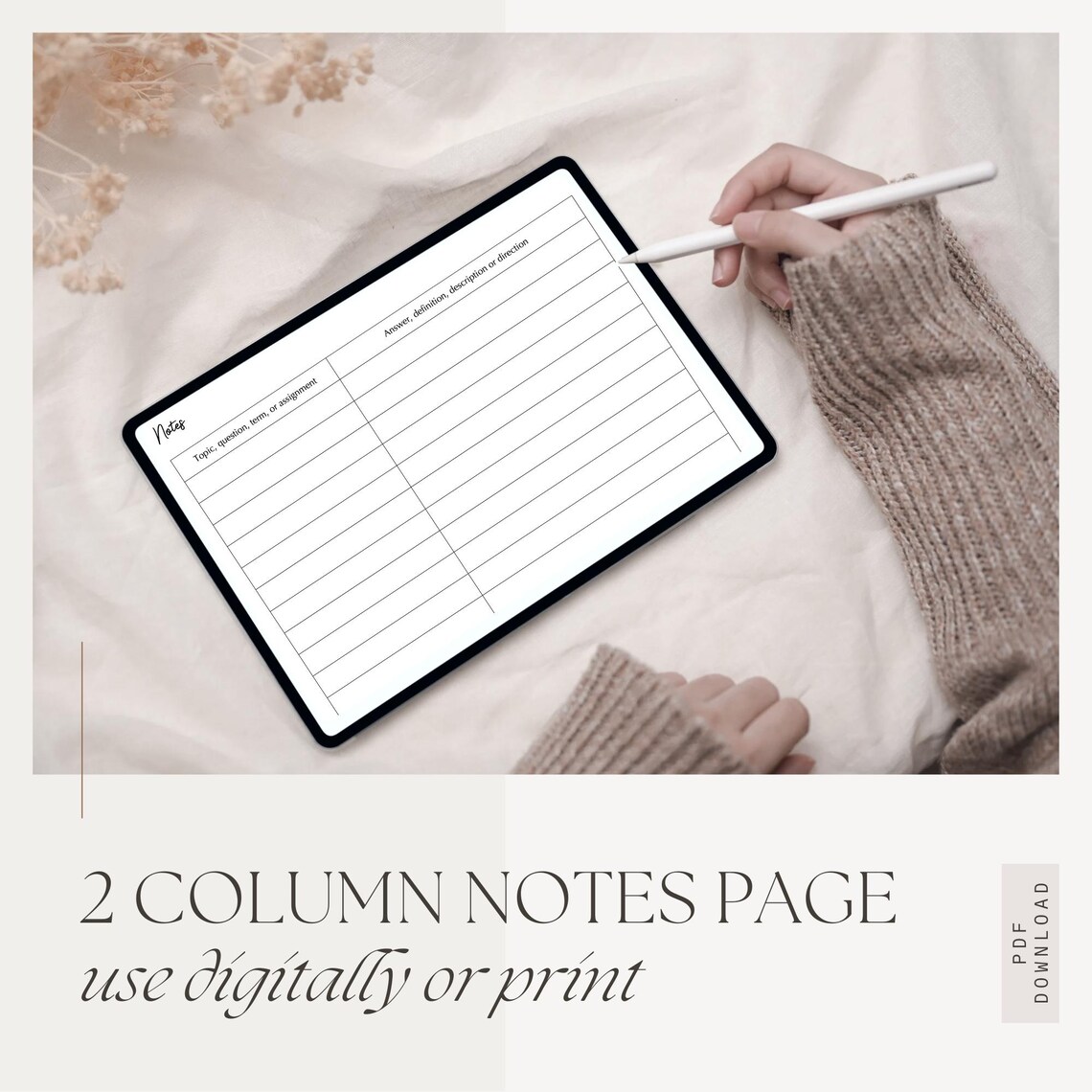 Two Column Notes Page Study Tool Printable PDF Download Class Notes ...