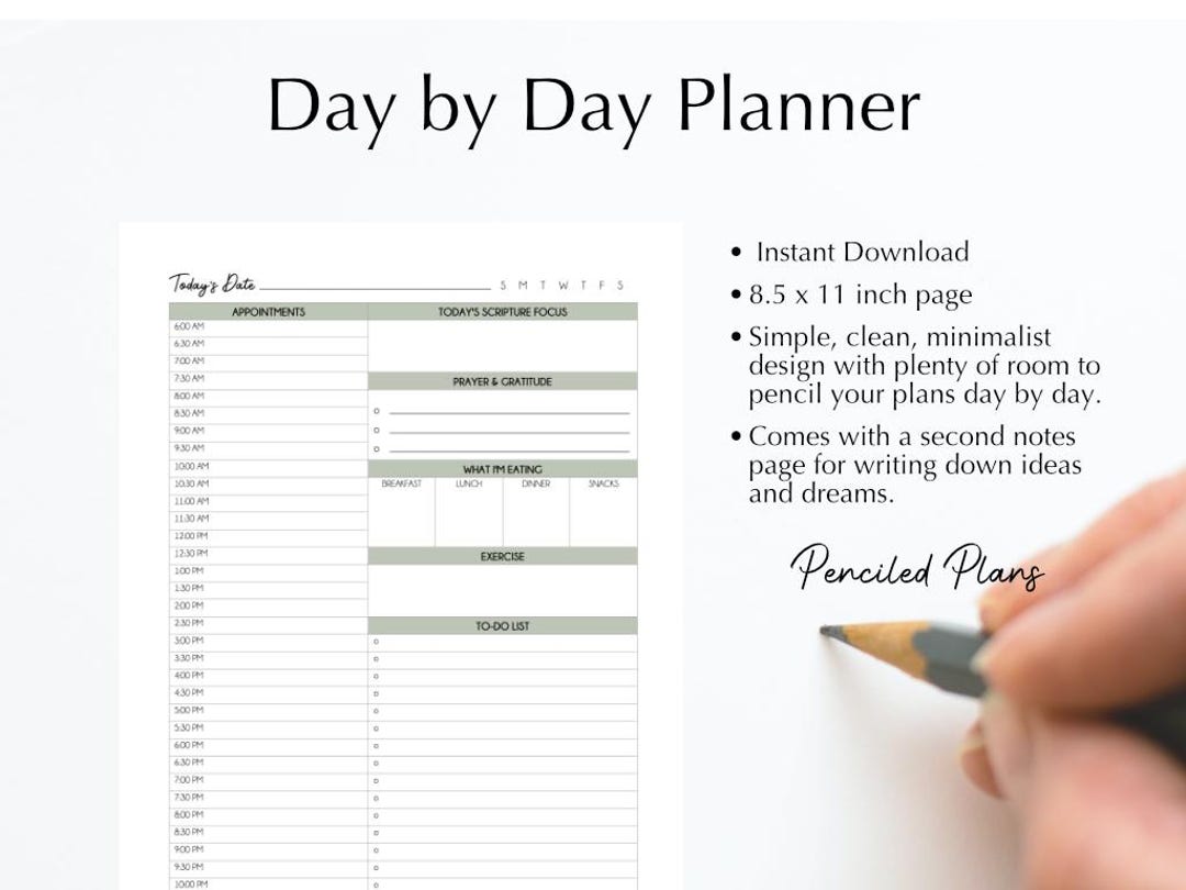 Day by Day Planner Printable: Undated Daily Calendar (PDF) One Page per ...