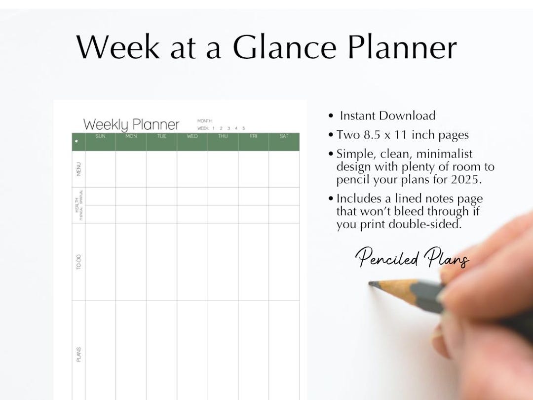 Week at a Glance Planner PDF Printable Instant Download Goodnotes ...