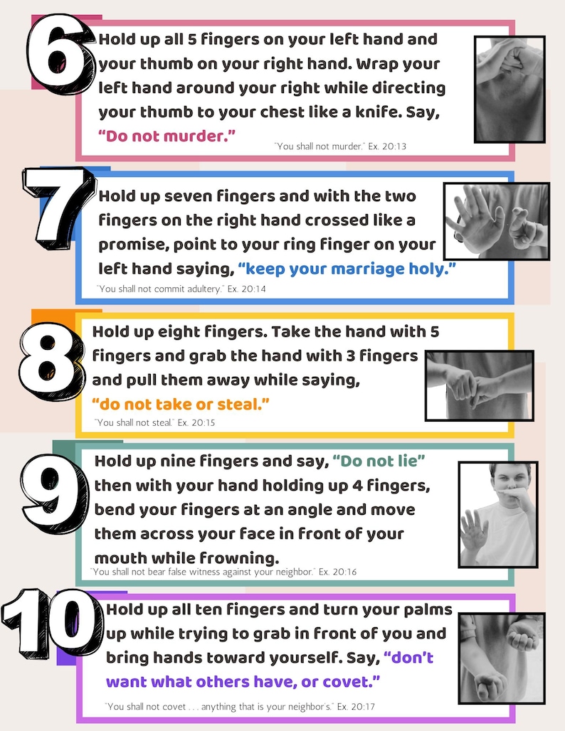 Ten Commandments Hand Motions Poster Kids Scripture Art Digital ...