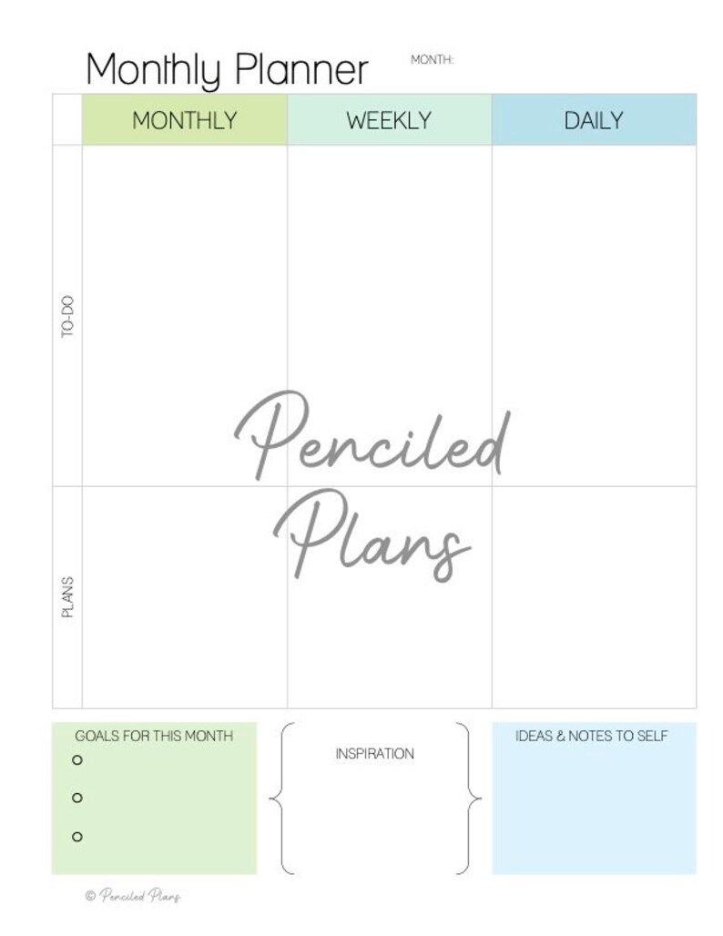 Monthly Weekly Daily Planner Printable PDF Instant Download 1 Page Plan ...