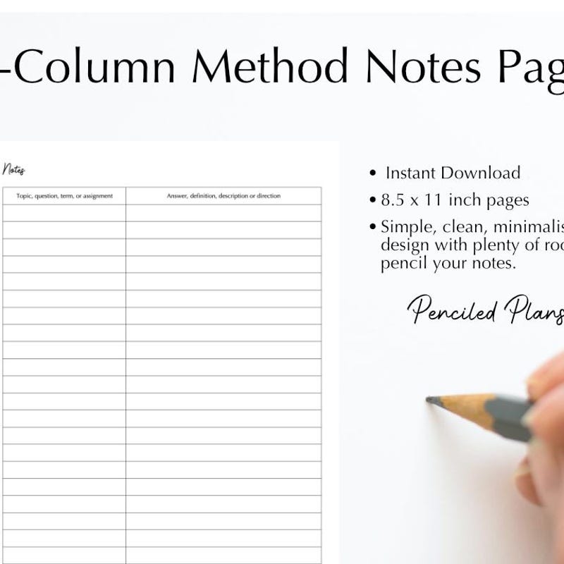 Two Column Notes Template - Etsy