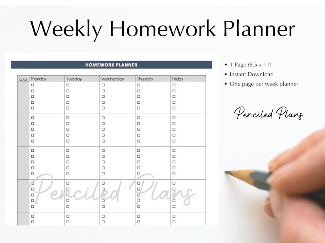 Weekly Homework Planner - Etsy