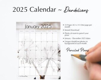 Printable Dandelion 2025 Calendar - Etsy