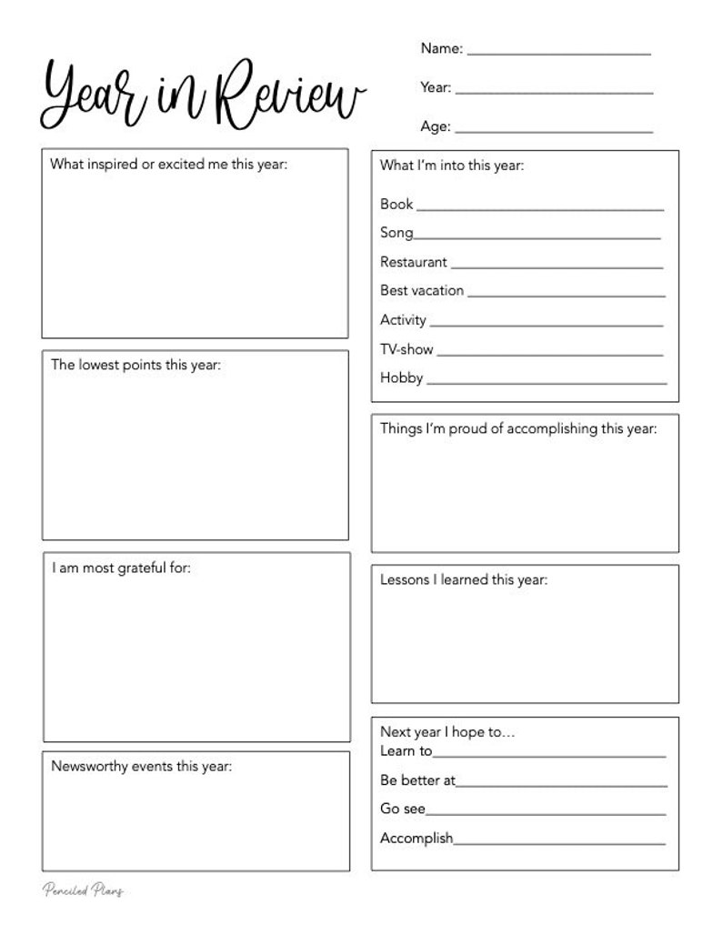 Year in Review Page PDF Printable Instant Download Fun New Years ...
