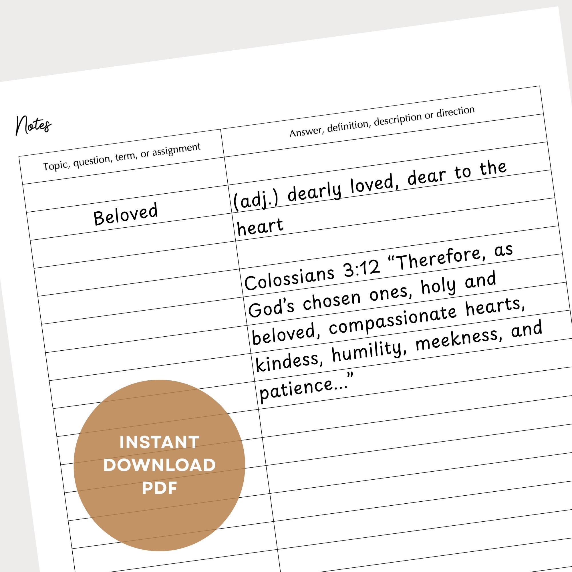 Two Column Notes Page Study Tool Printable PDF Download Class Notes ...