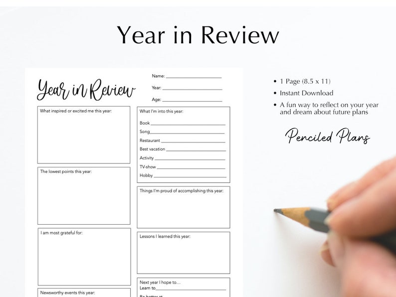 Year in Review Page PDF Printable Instant Download Fun New Years ...