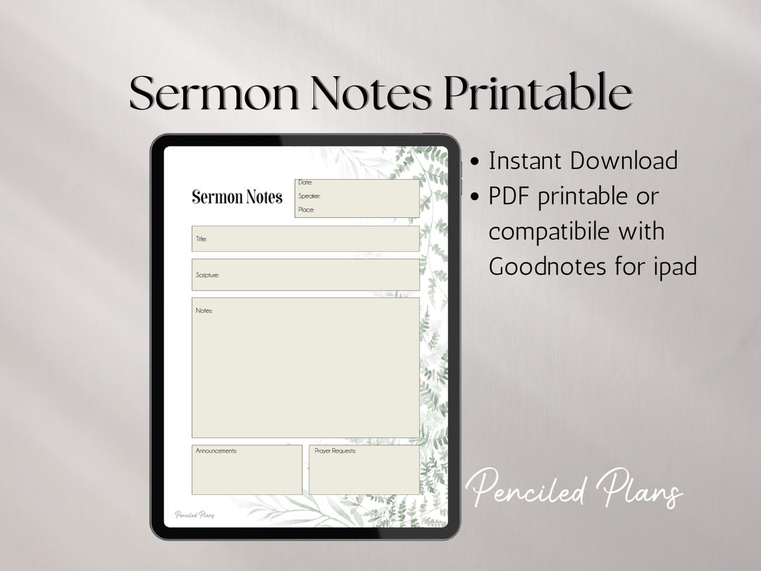 Sermon Notes Planner for Church Notes Pastor Preaching Notes for ...