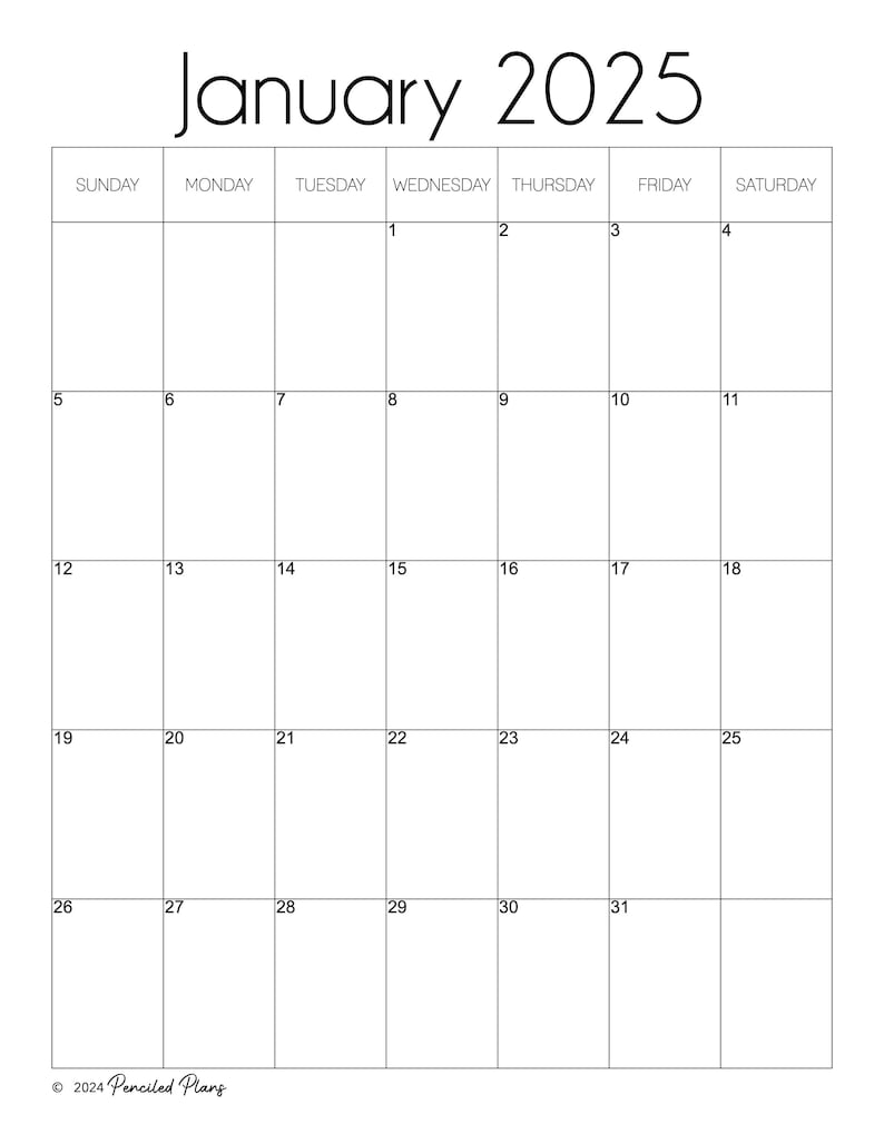 2025 Large Print Monthly Calendar Printable PDF Instant Download Simple ...
