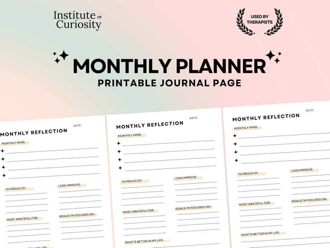 Monthly Reflection Journal: Printable Planner Page (digital Download ...
