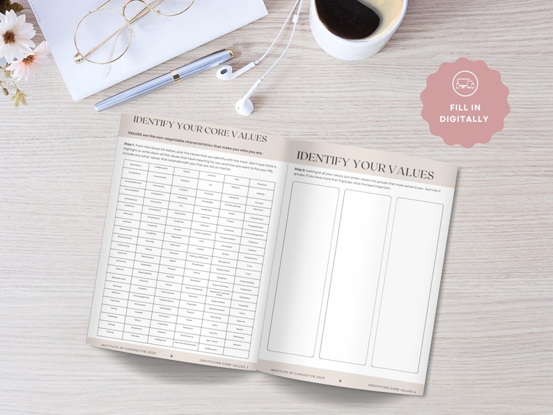 Core Values Worksheet: Self-awareness, Empowerment (digital Download ...