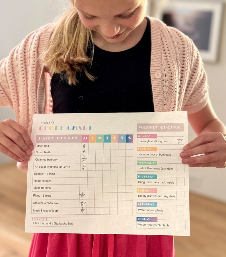 Kid's Chore Chart, Children's Responsibility Chart, Chore List for Kids ...