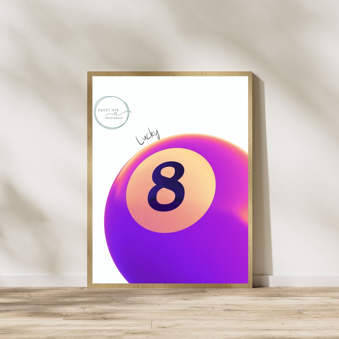 Lucky Purple 8 Ball Poster, Fun Gift, Game Room Wall Poster, Dorm Room ...