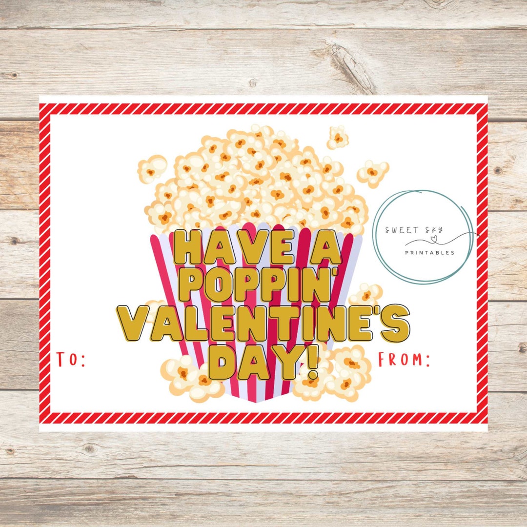 Printable Valentine's Day Tag, Popcorn Favor Tag, Kid's Classroom ...