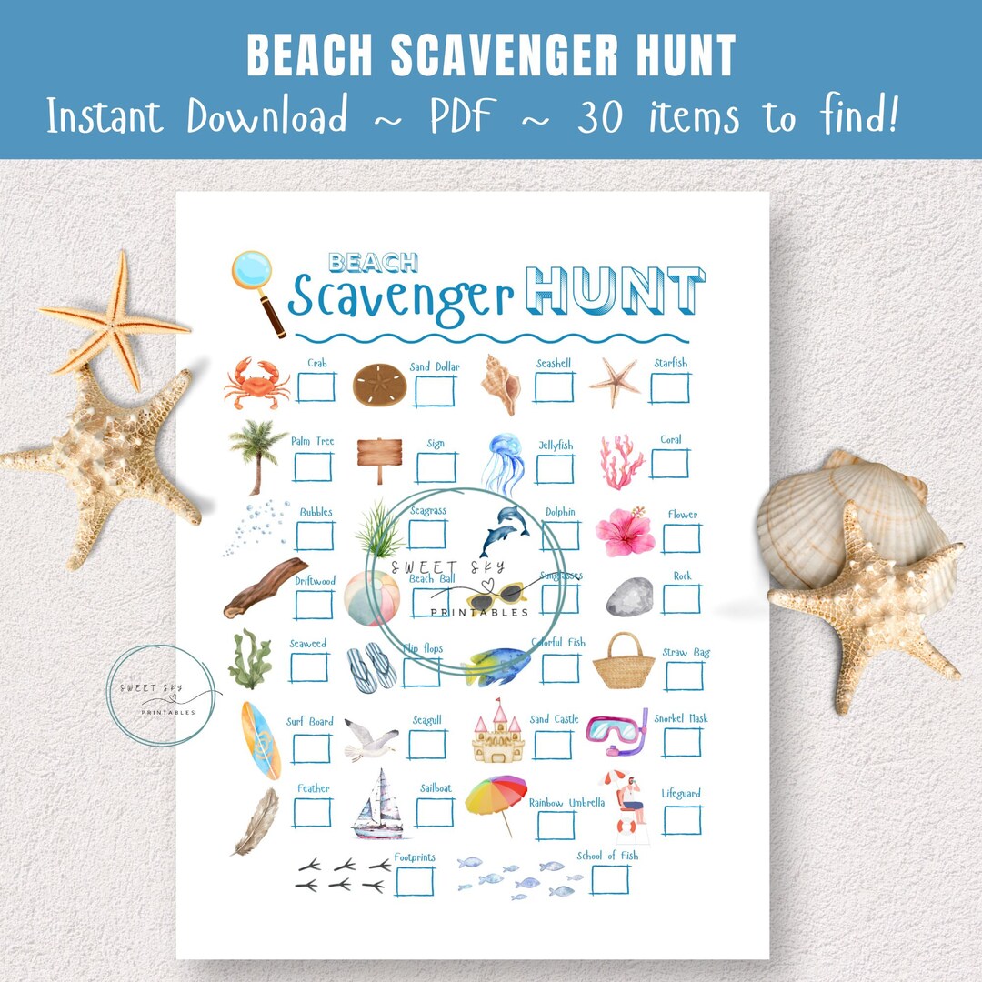 Beach Scavenger Hunt, Printable Beach Game for Kids, Fun Gift Idea ...