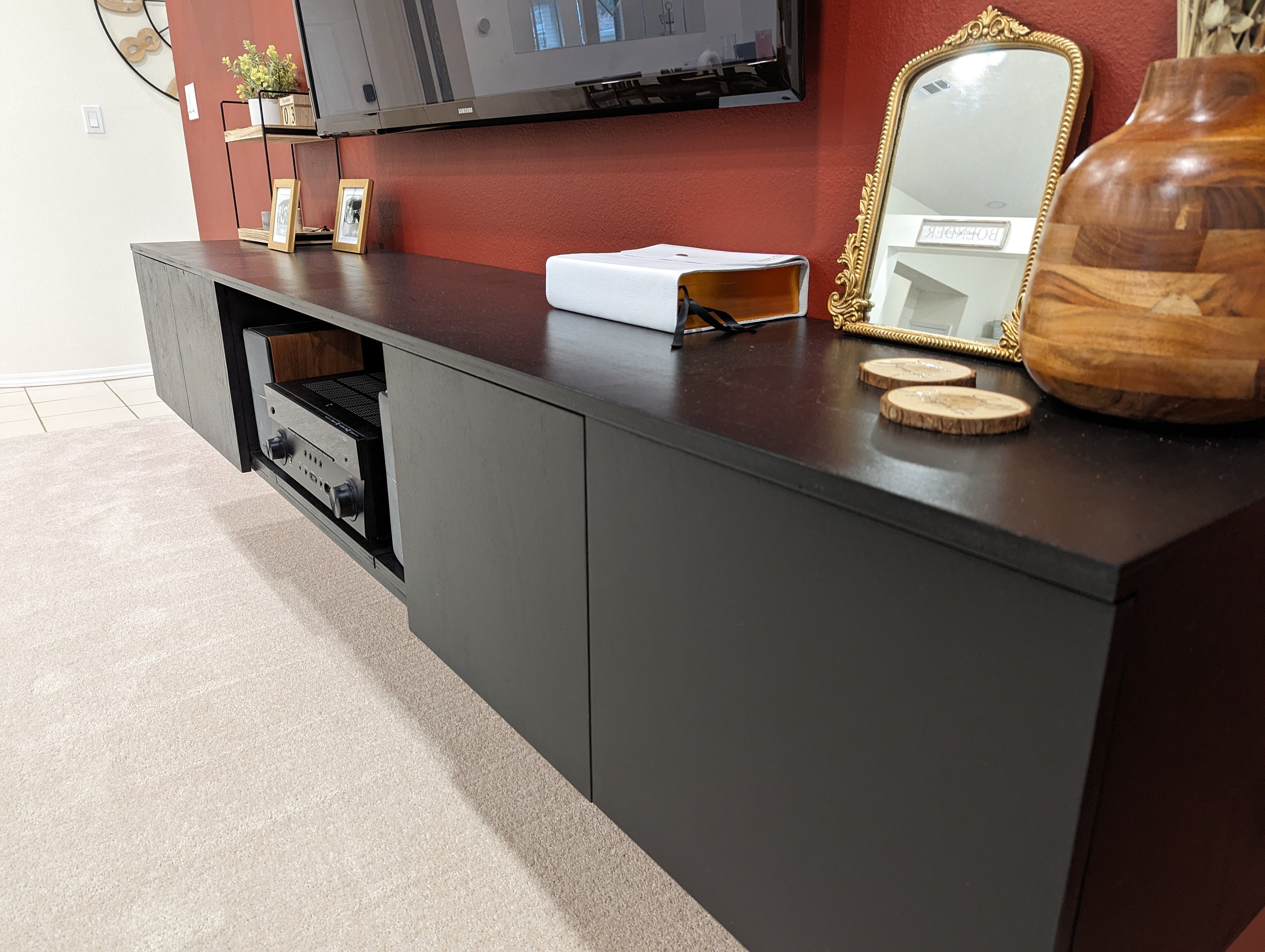 Custom Handmade Floating TV Console Stand Shelf With Cabinets And/or ...