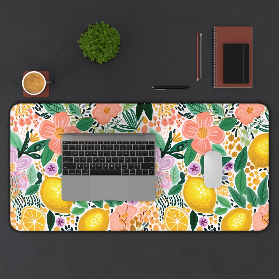 Citrus Garden Desk Mat, Whimsical Aesthetic Desk Protector, Colorful ...