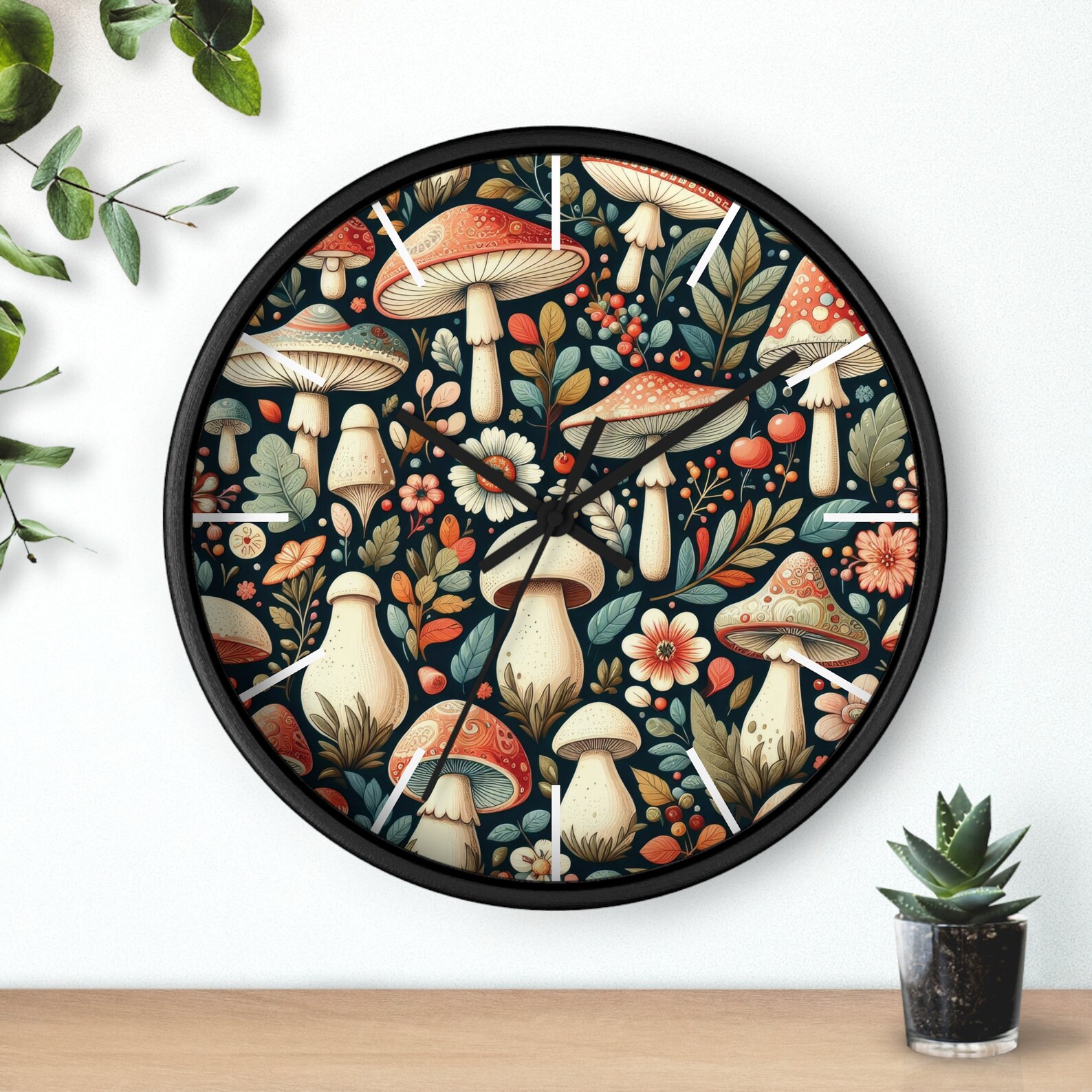 Botanical Mushroom Wall Clock, Nature Themed Clock, Botanical Wall ...