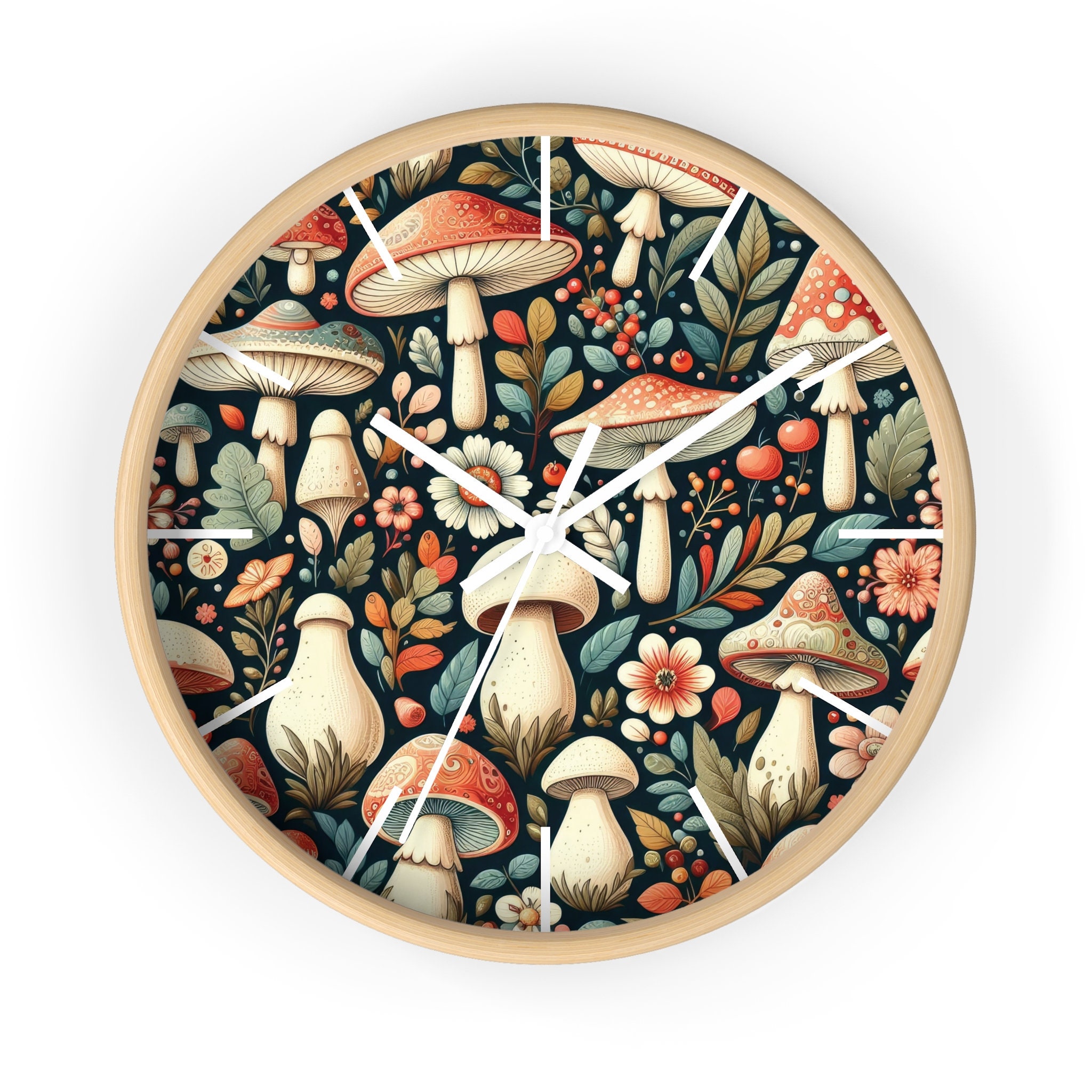 Botanical Mushroom Wall Clock, Nature Themed Clock, Botanical Wall ...
