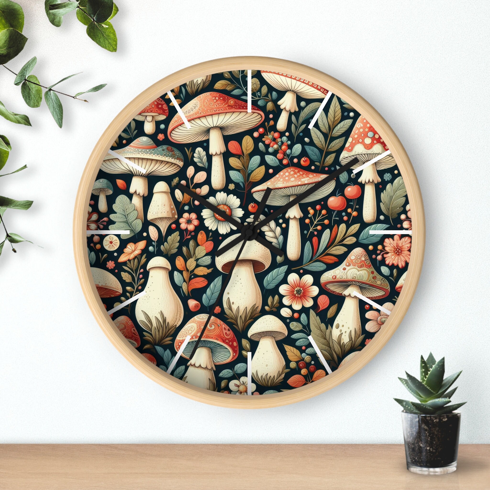 Botanical Mushroom Wall Clock, Nature Themed Clock, Botanical Wall ...
