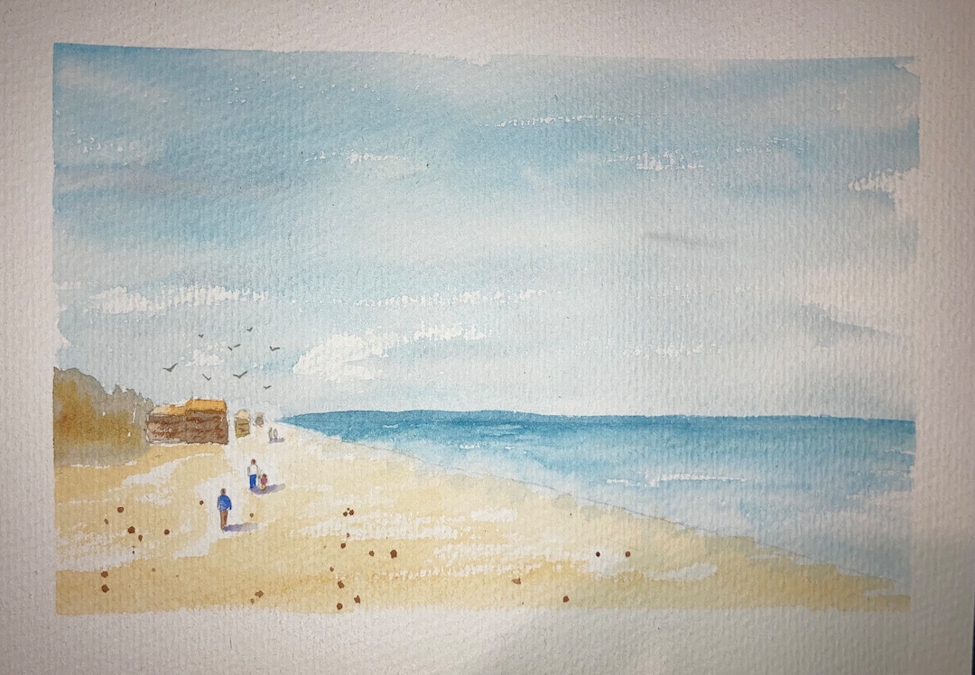 Watercolour Beach Scene - Etsy