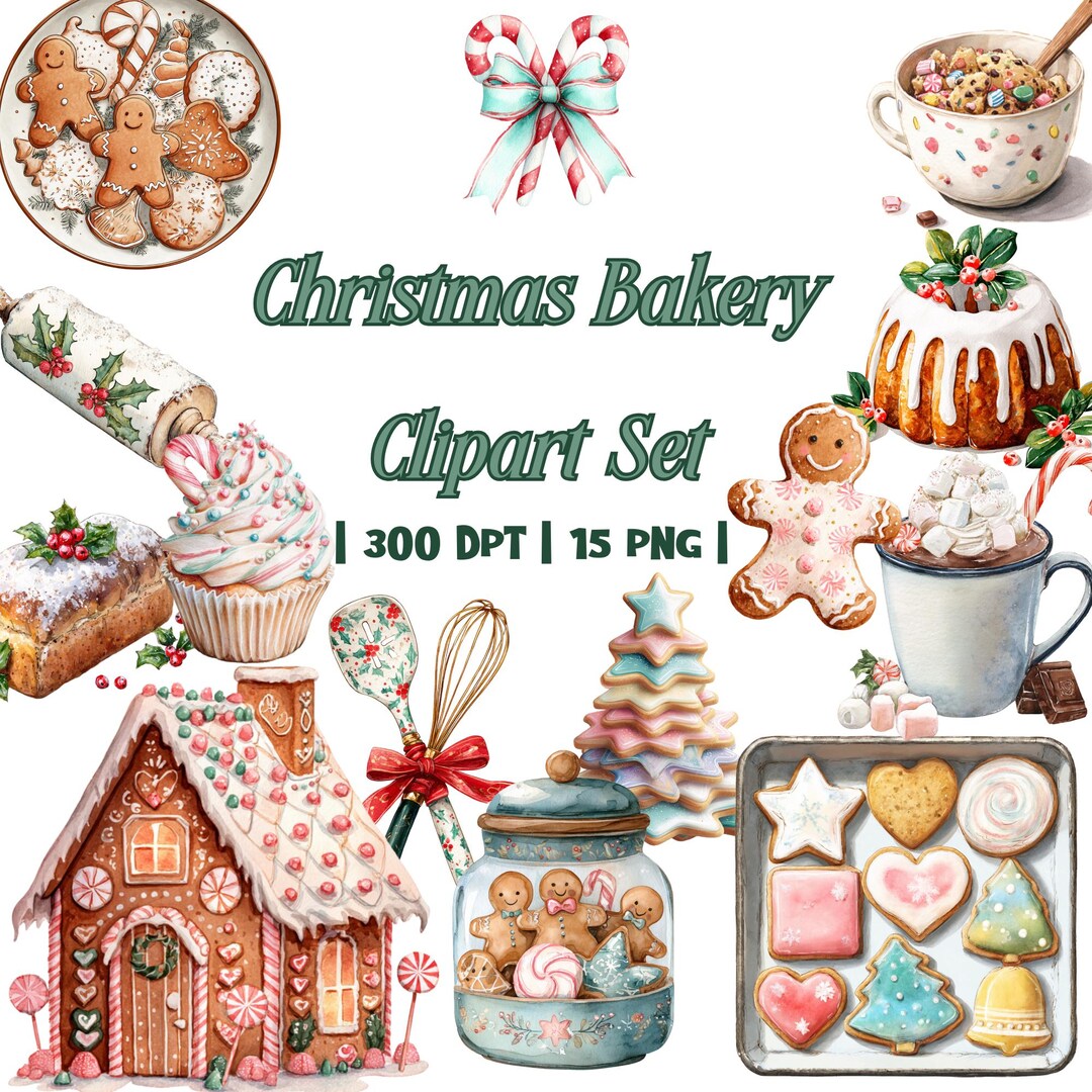 Christmas Bakery Clipart Set | Watercolor Holiday Baking PNG Bundle ...
