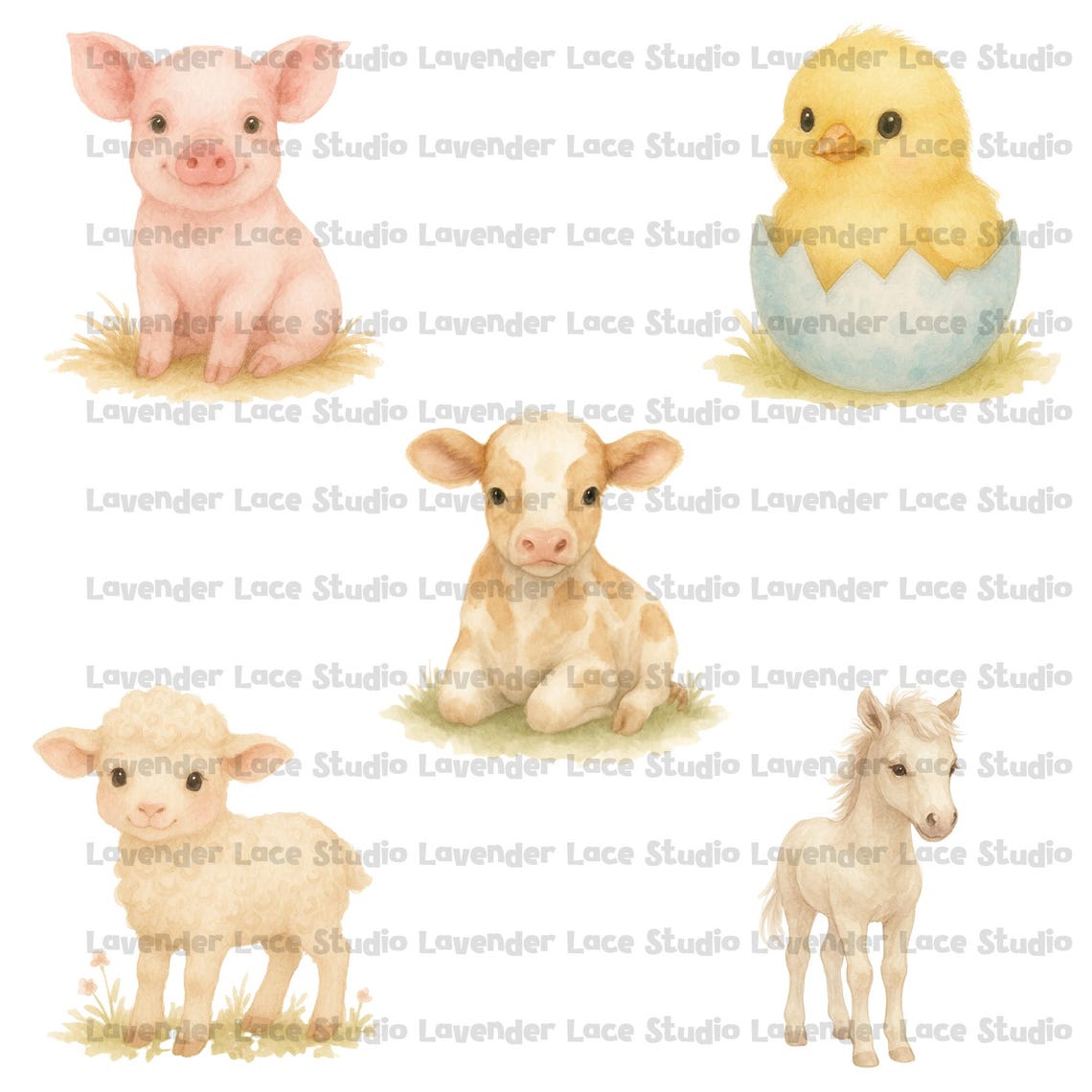 Soft Farm Animal Watercolor Clipart • 15 Pngs • Baby Farm Animals ...