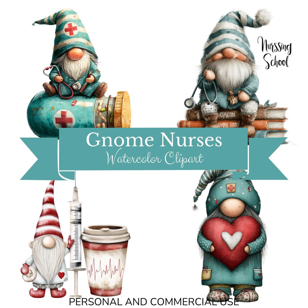 15 Nurse Gnome Watercolor Clipart Bundle • Medical Gnome PNG Bundle ...