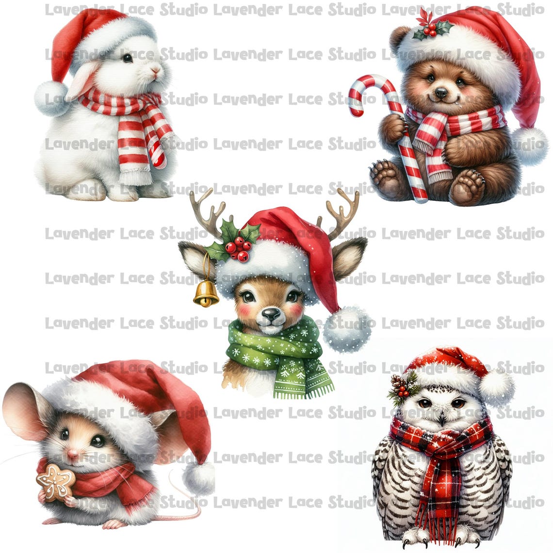 15 Cute Santa Animals Clipart Bundle | Xmas PNG Sublimation | Winter ...