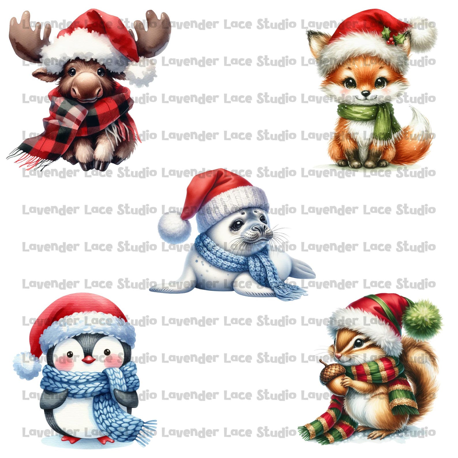 15 Cute Santa Animals Clipart Bundle | Xmas PNG Sublimation | Winter ...