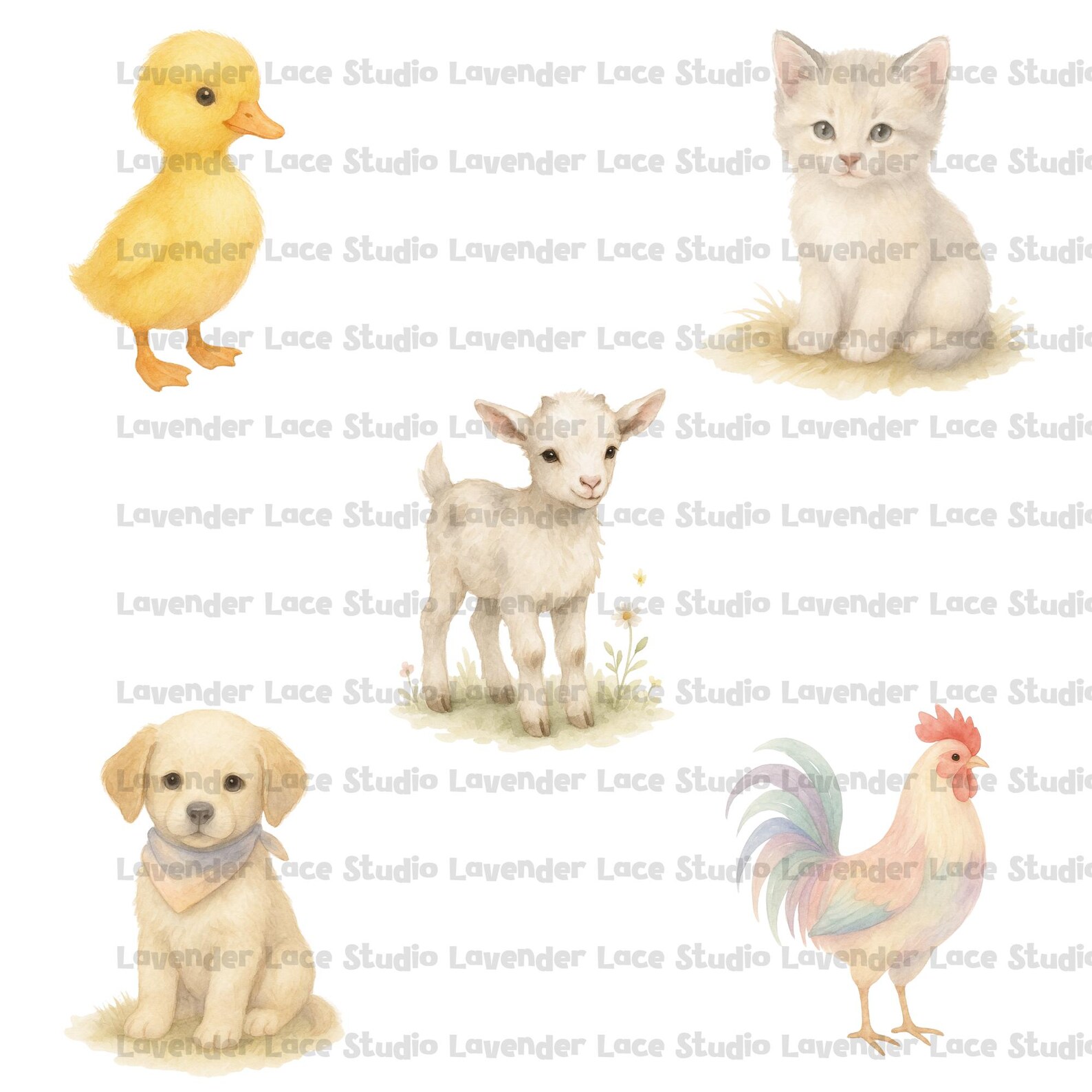 Soft Farm Animal Watercolor Clipart • 15 Pngs • Baby Farm Animals ...