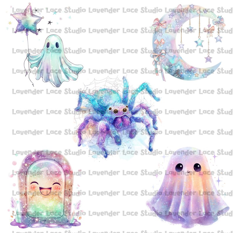 Iridescent Spooky Mega Clipart Bundle | Pastel Ghosts, Cat, Spider, Potions & Cauldron Pngs ...