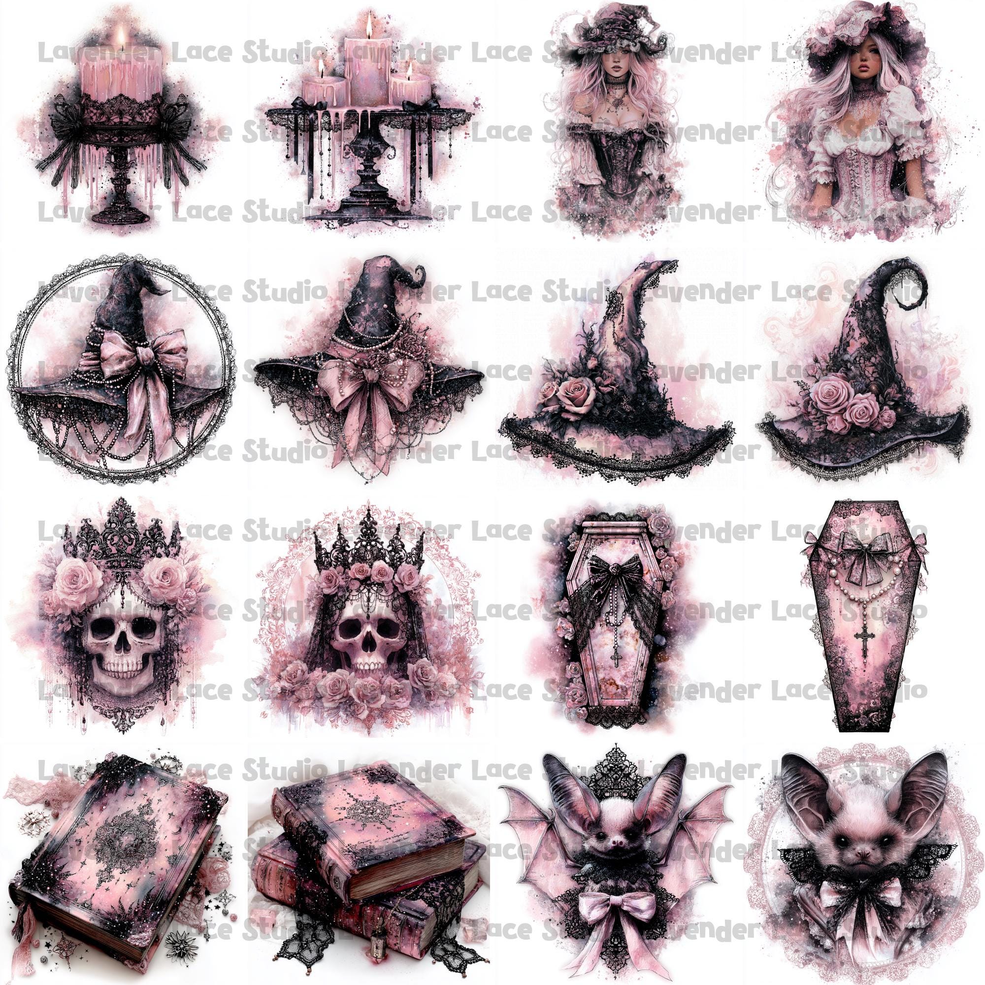 Pastel Pink Halloween Clipart | 78 Pngs | Cute Gothic Aesthetic | Witch ...