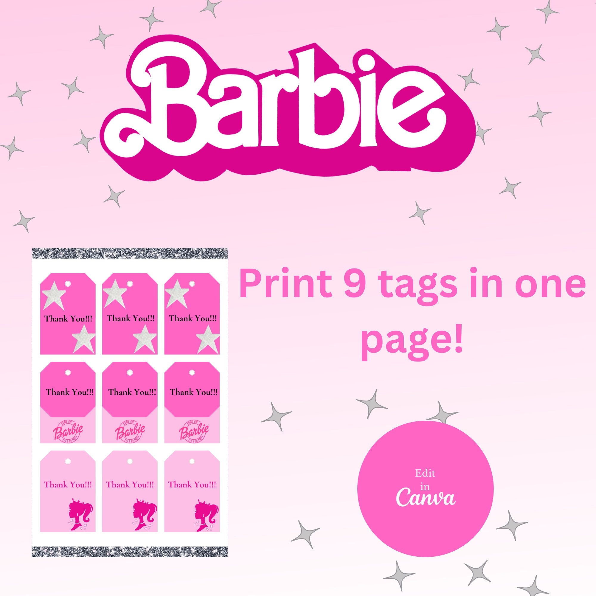 Barbie Silver/pink Birthday Thank You Tag - Etsy