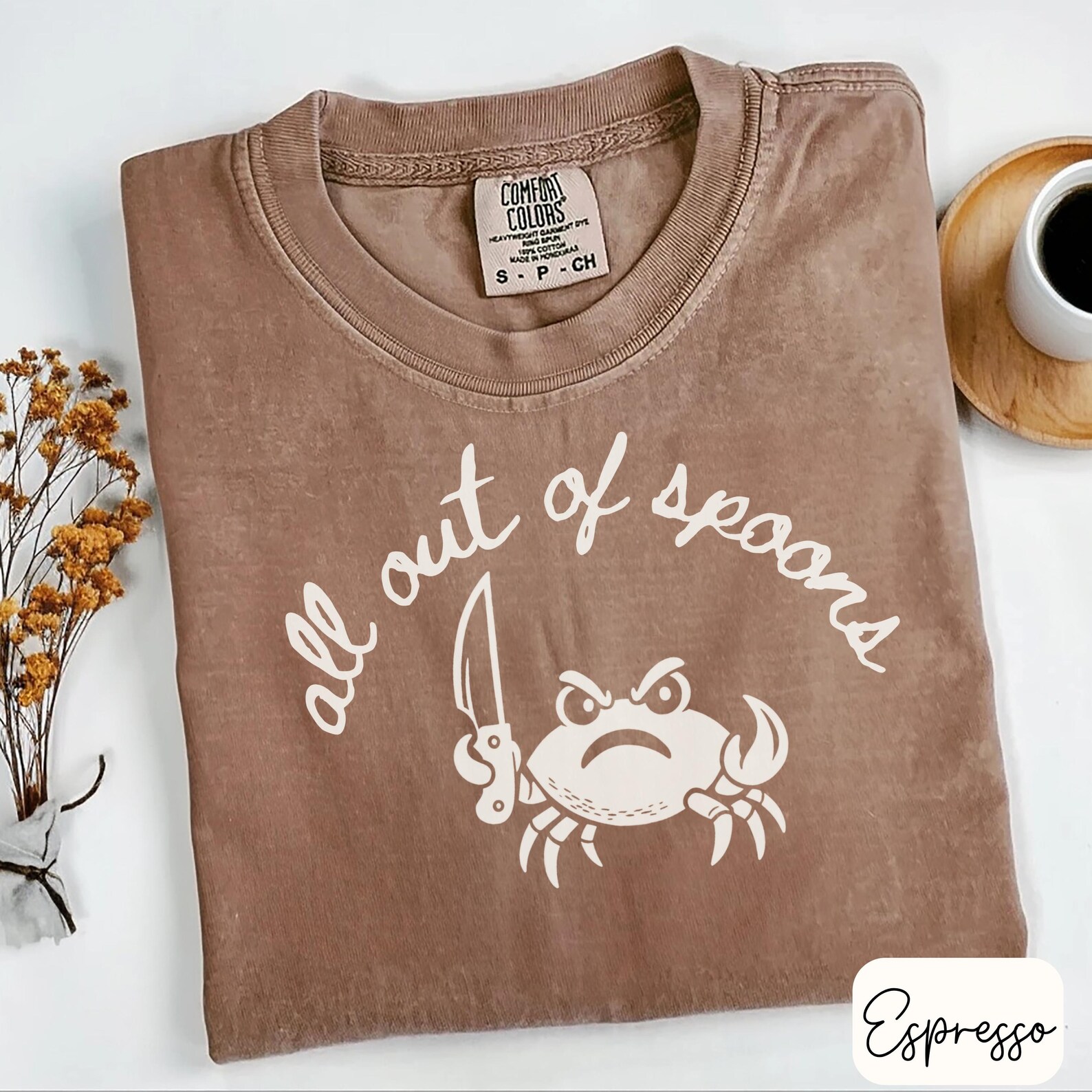 Out of Spoons Shirt Grumpy Crab With Knife Funny Neurodivergent Spoon ...