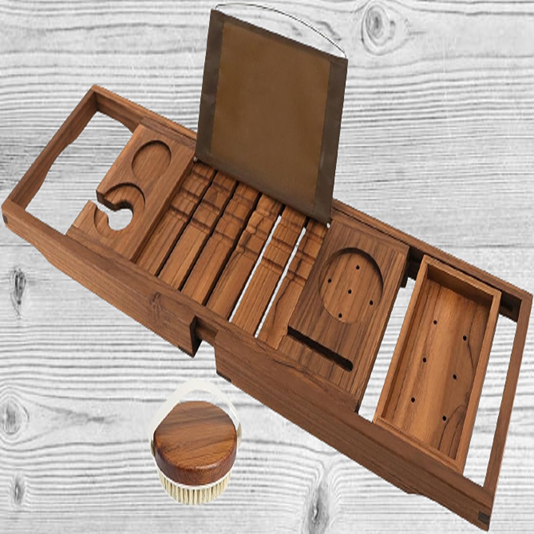 Expandable Wooden Bath Tray for Tub With Wine and Book Holder - Etsy