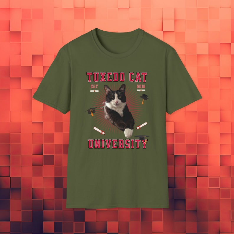 Tuxedo Cat University Shirt Trendy Cozy Crewneck Tee for Adorable Cat ...