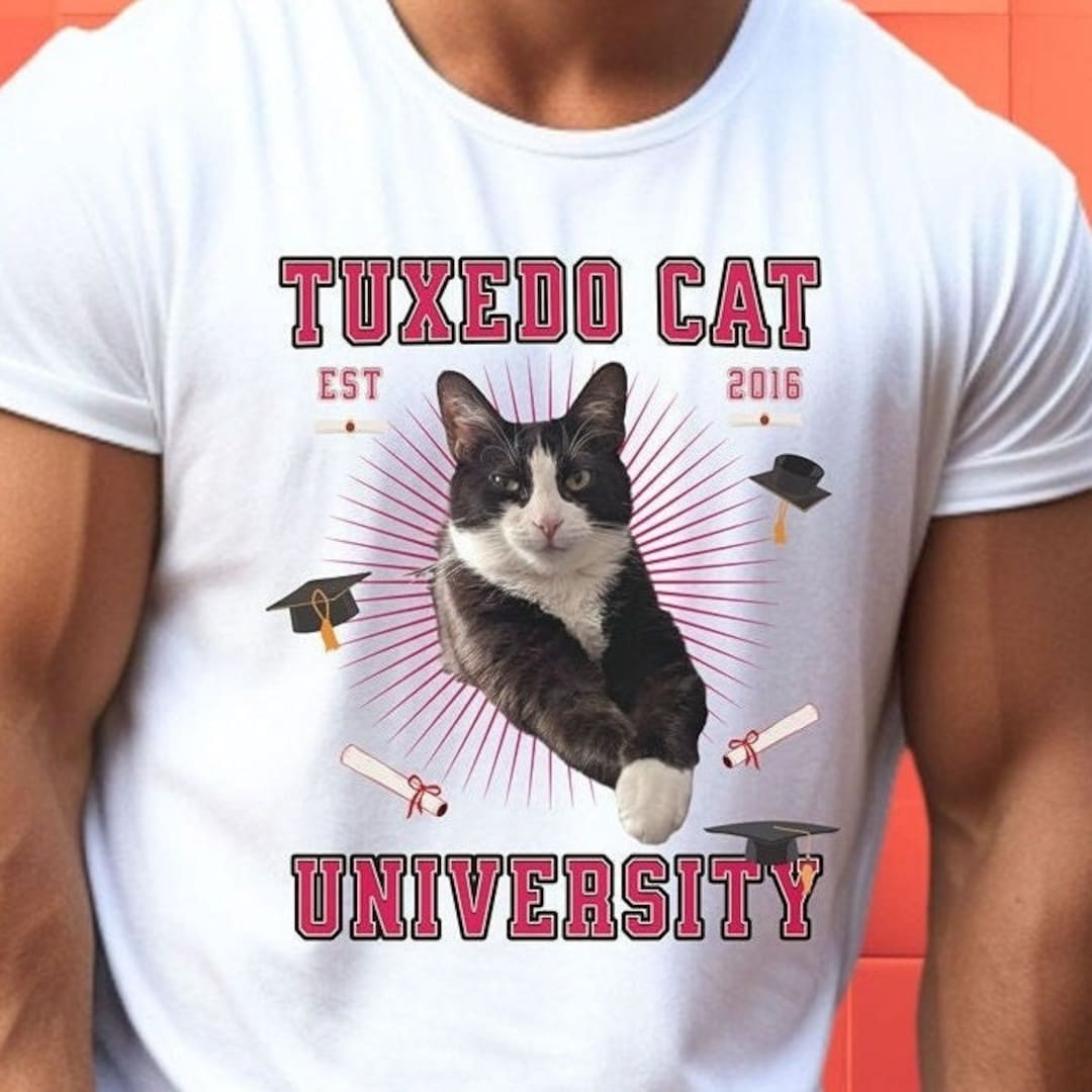 Tuxedo Cat University Shirt Trendy Cozy Crewneck Tee for Adorable Cat ...