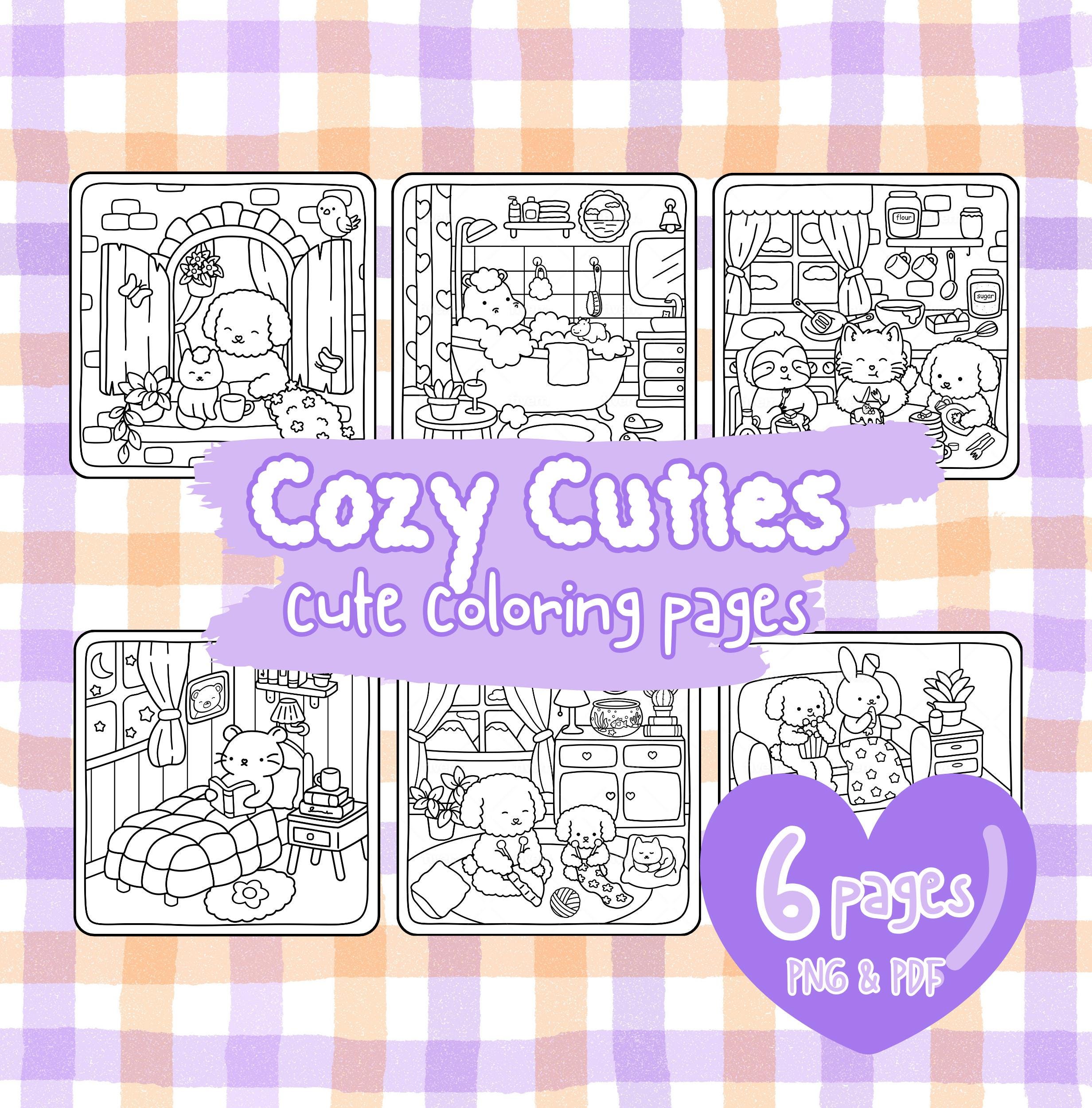 Cozy Cuties: Super Cute & Cozy Coloring Pages, 6 Adorable PDF and PNG ...