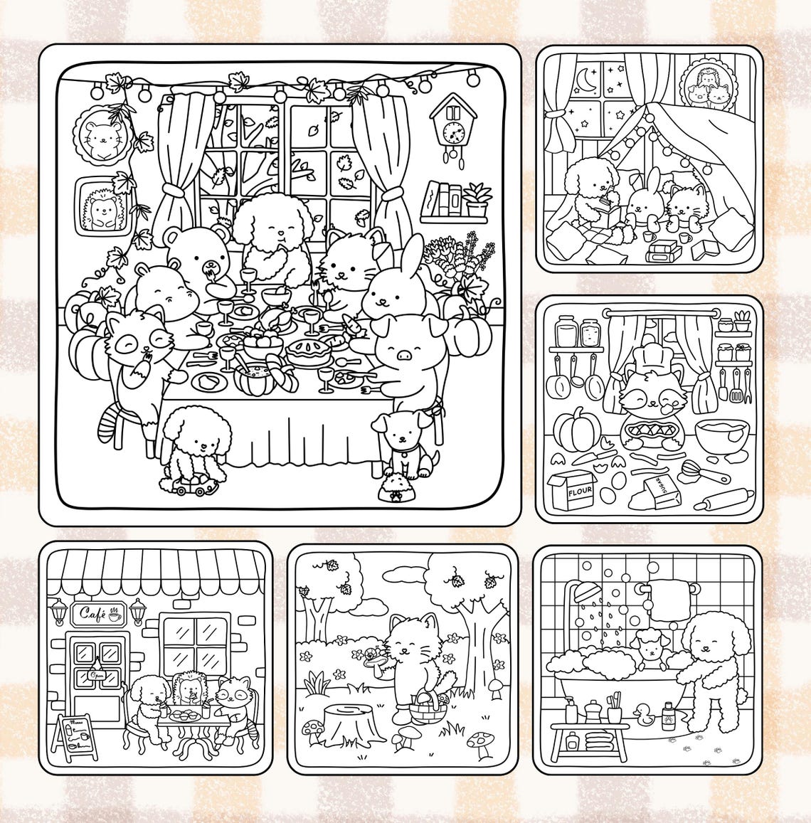 Comfy Cuties: Super Cute & Cozy Coloring Pages, 6 Adorable PDF and PNG ...