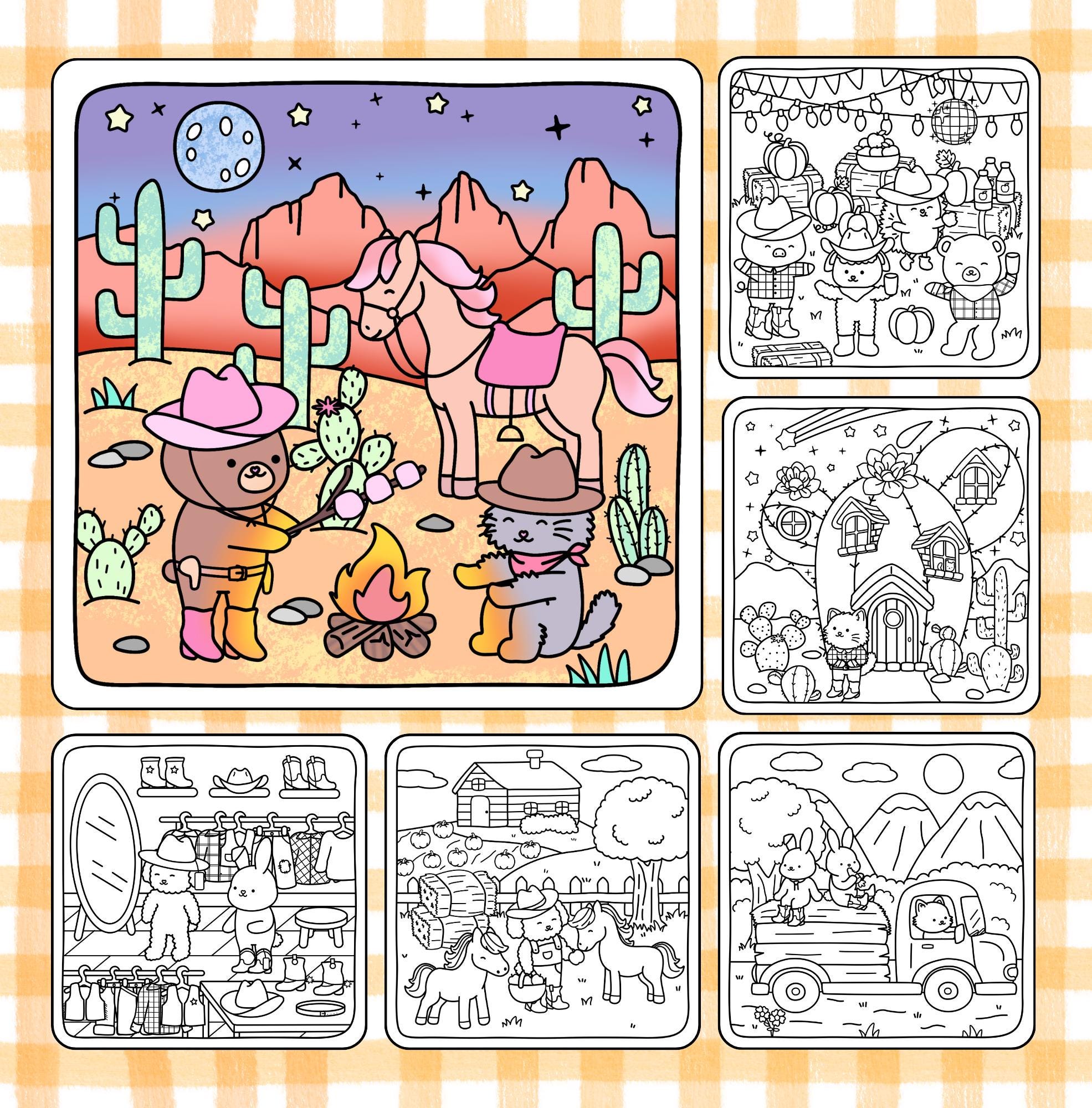 Howdy Cuties: Super Cute & Cozy Coloring Pages, 6 Adorable PDF and PNG ...