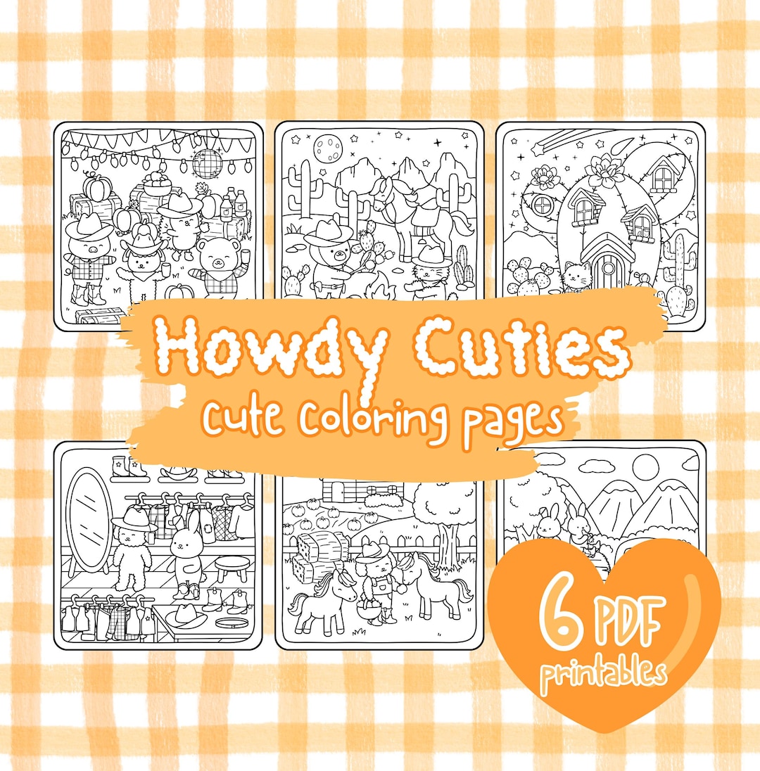 Howdy Cuties: Super Cute & Cozy Coloring Pages, 6 Adorable PDF and PNG ...