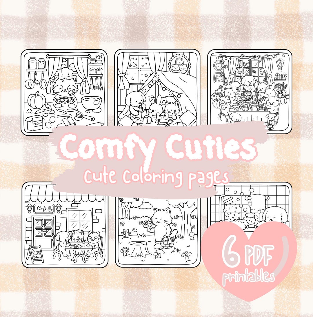 Comfy Cuties: Super Cute & Cozy Coloring Pages, 6 Adorable PDF and PNG ...