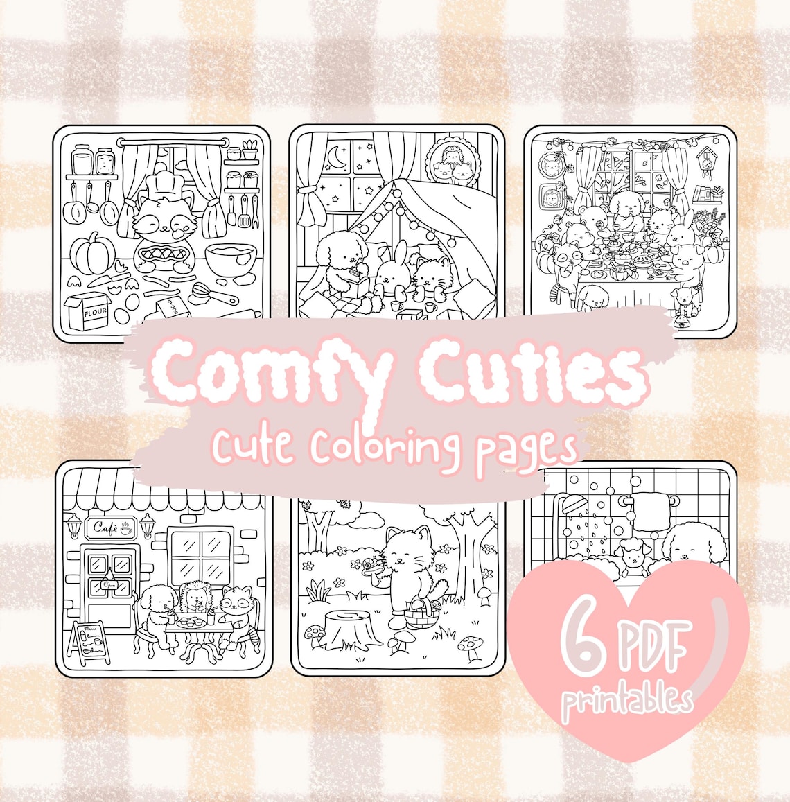 Comfy Cuties: Super Cute & Cozy Coloring Pages, 6 Adorable PDF and PNG ...