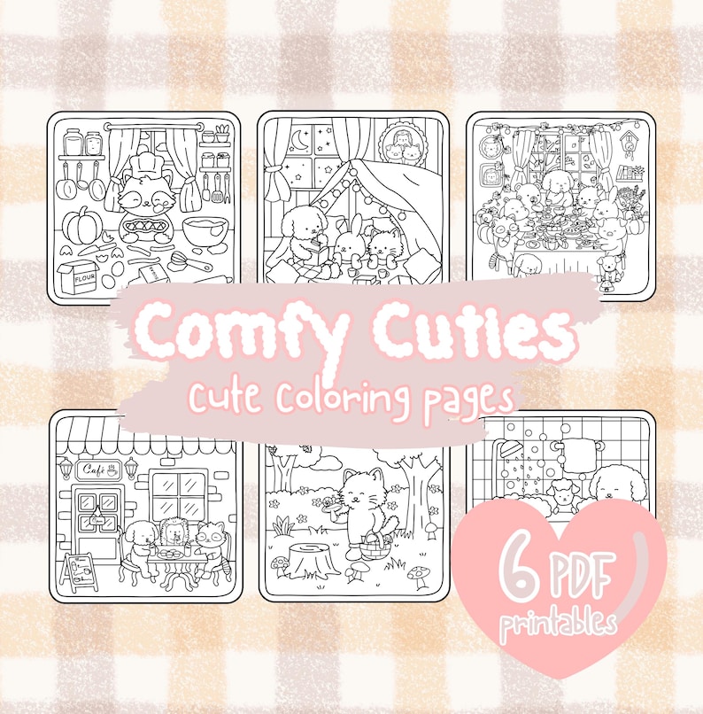 Comfy Cuties: Super Cute & Cozy Coloring Pages, 6 Adorable PDF and PNG ...