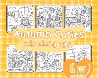 Fall Cuties: Super Cute & Cozy Coloring Pages, 6 Adorable PDF and PNG ...