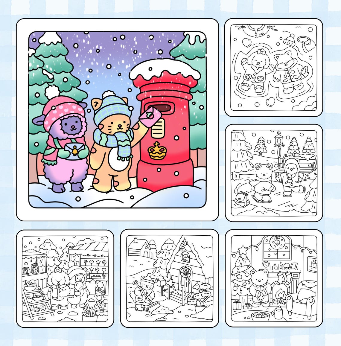 Snowy Cuties: Super Cute & Cozy Coloring Pages, 6 Adorable PDF and PNG ...