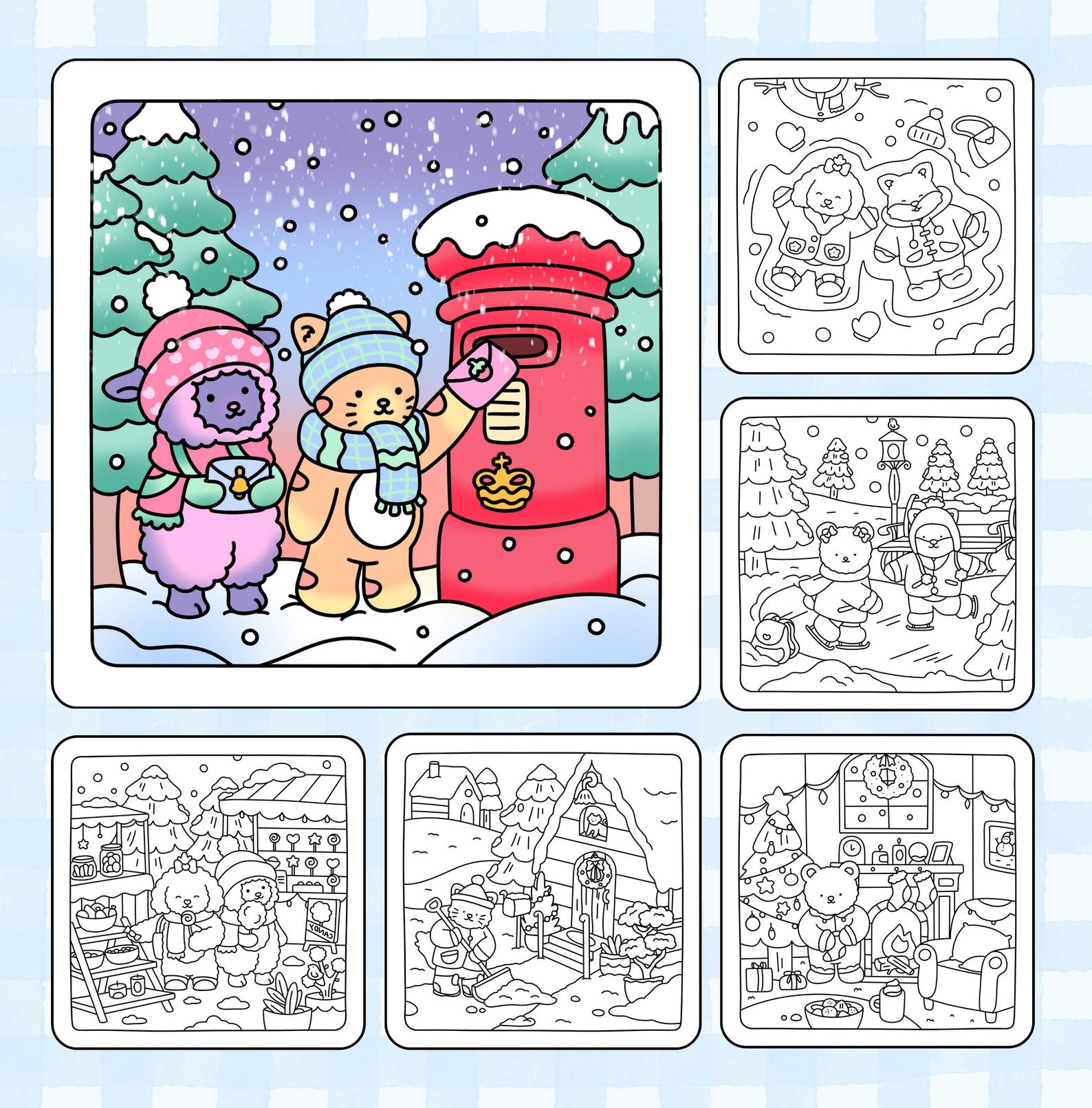 Snowy Cuties: Super Cute & Cozy Coloring Pages, 6 Adorable PDF and PNG ...