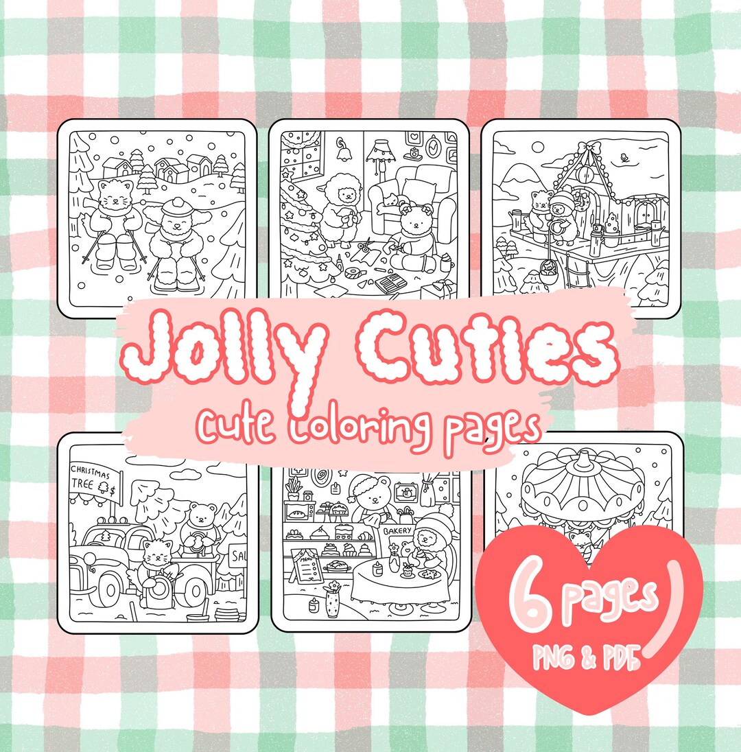Jolly Cuties: Super Cute & Cozy Coloring Pages, 6 Adorable PDF and PNG ...