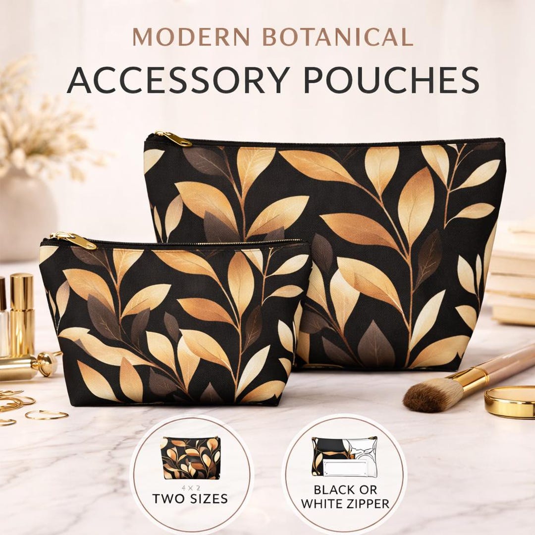 Botanical Accessory Pouch, Modern Leaf Design, Travel Makeup Bag - Etsy